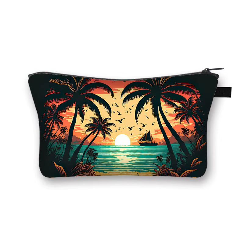 Hawaiian Palm Coconut Trees Cosmetic Bags Woman Summer Travelling Make ...